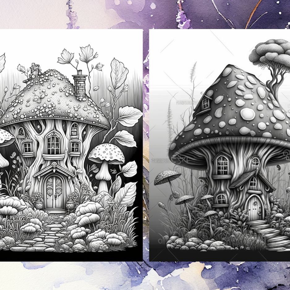 43 Magical Mushroom House Coloring Book Pages for Adults and - Etsy