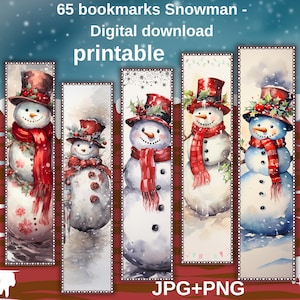 Snowman Printable Bookmarks Bundle Digital Download PNG JPG Commercial ...