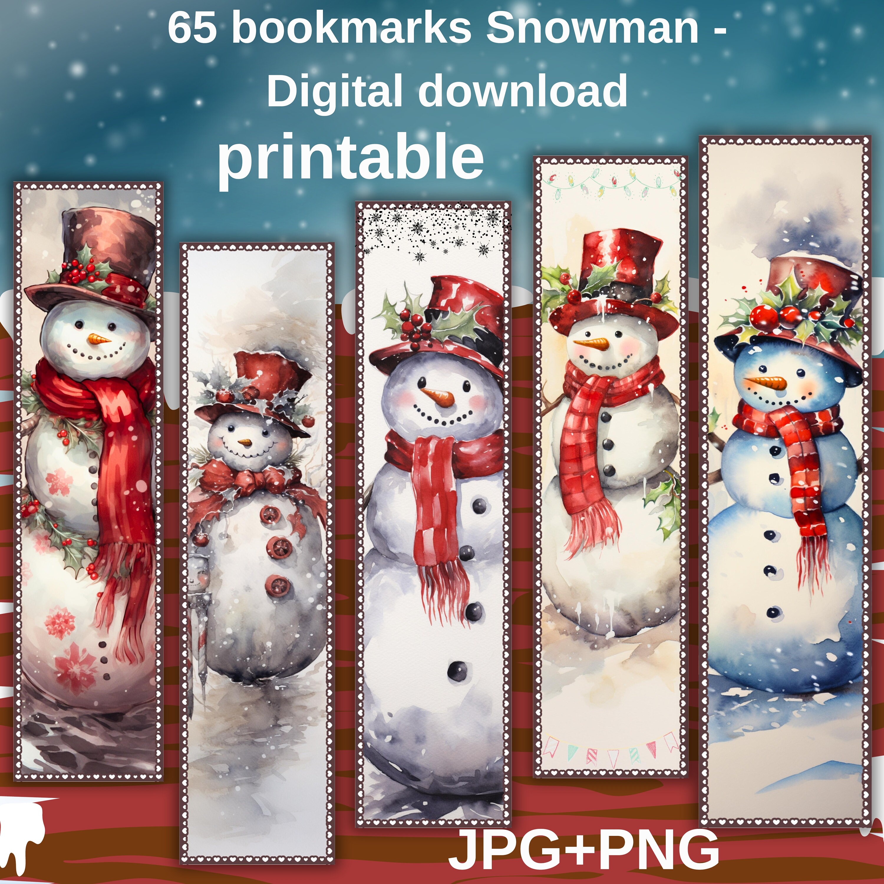 Snowman Printable Bookmarks Bundle Digital Download PNG JPG Commercial ...