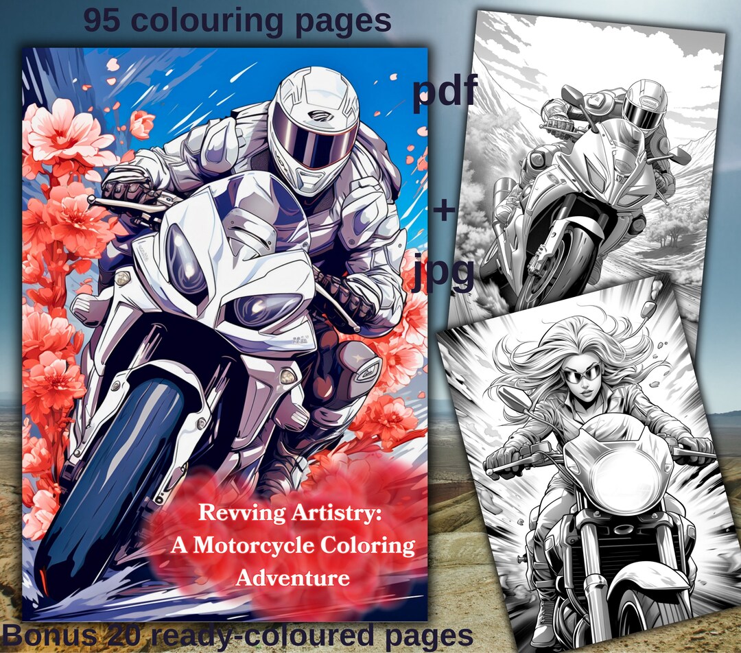 A Motorcycle Coloring Adventure Coloring Pages for Adults and - Etsy