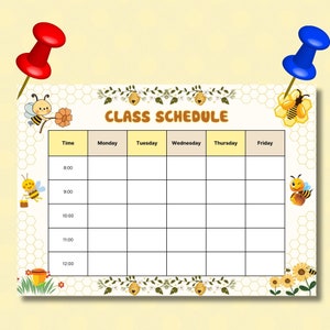 BEES Theme School Timetable Instant Download. Printable Back to School ...