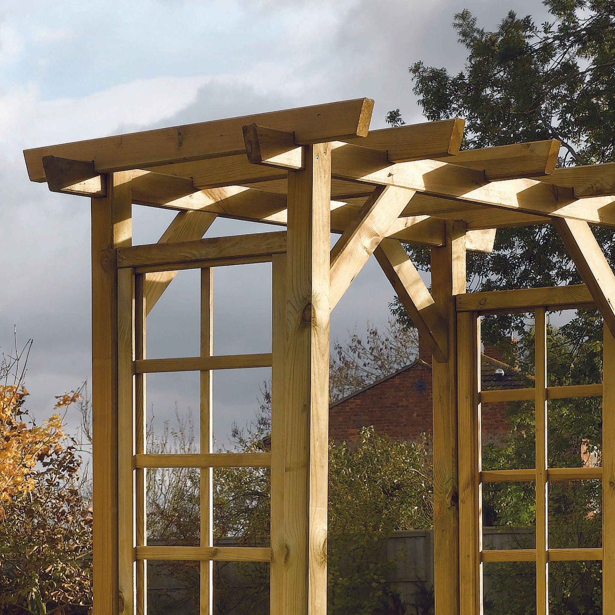 Garden Arbour With Roof and Side Trellis, Tanalised Redwood Timber ...