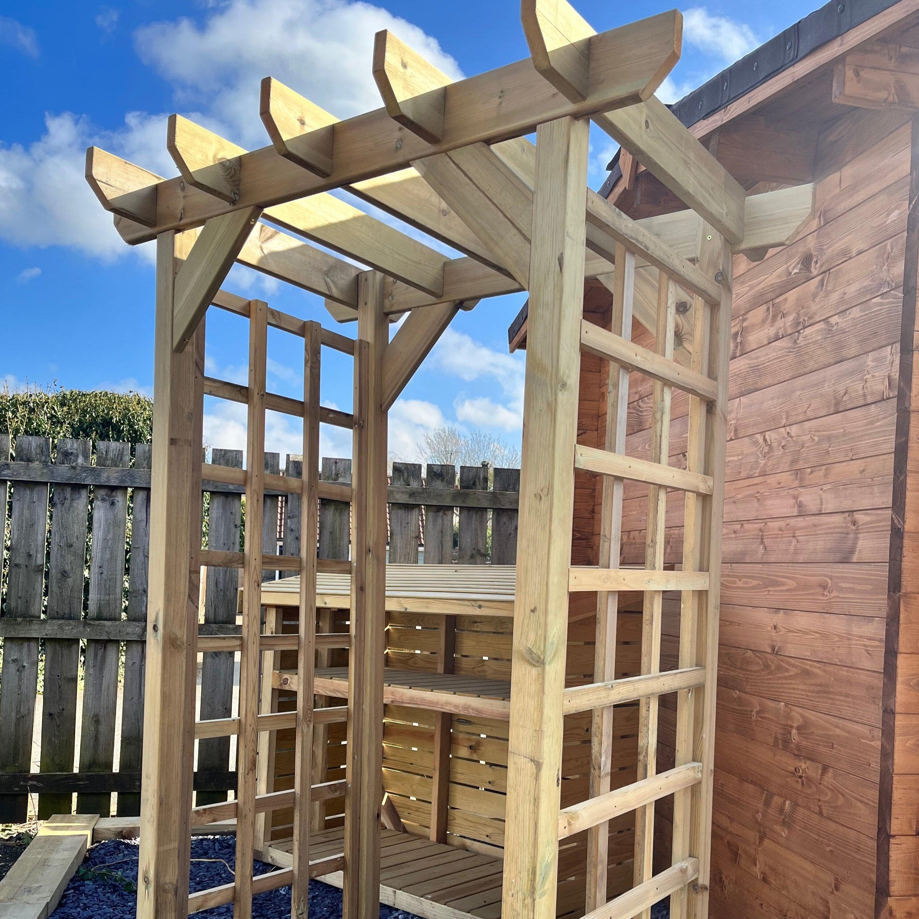 Garden Arbour With Roof and Side Trellis Tanalised Redwood - Etsy UK