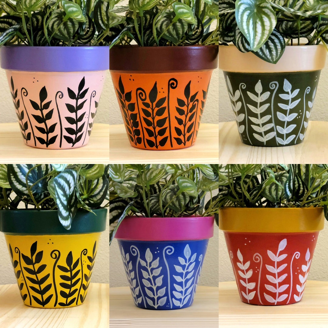 Dual Color Planters, Unique Design Painted Clay Pots That Are Perfect ...