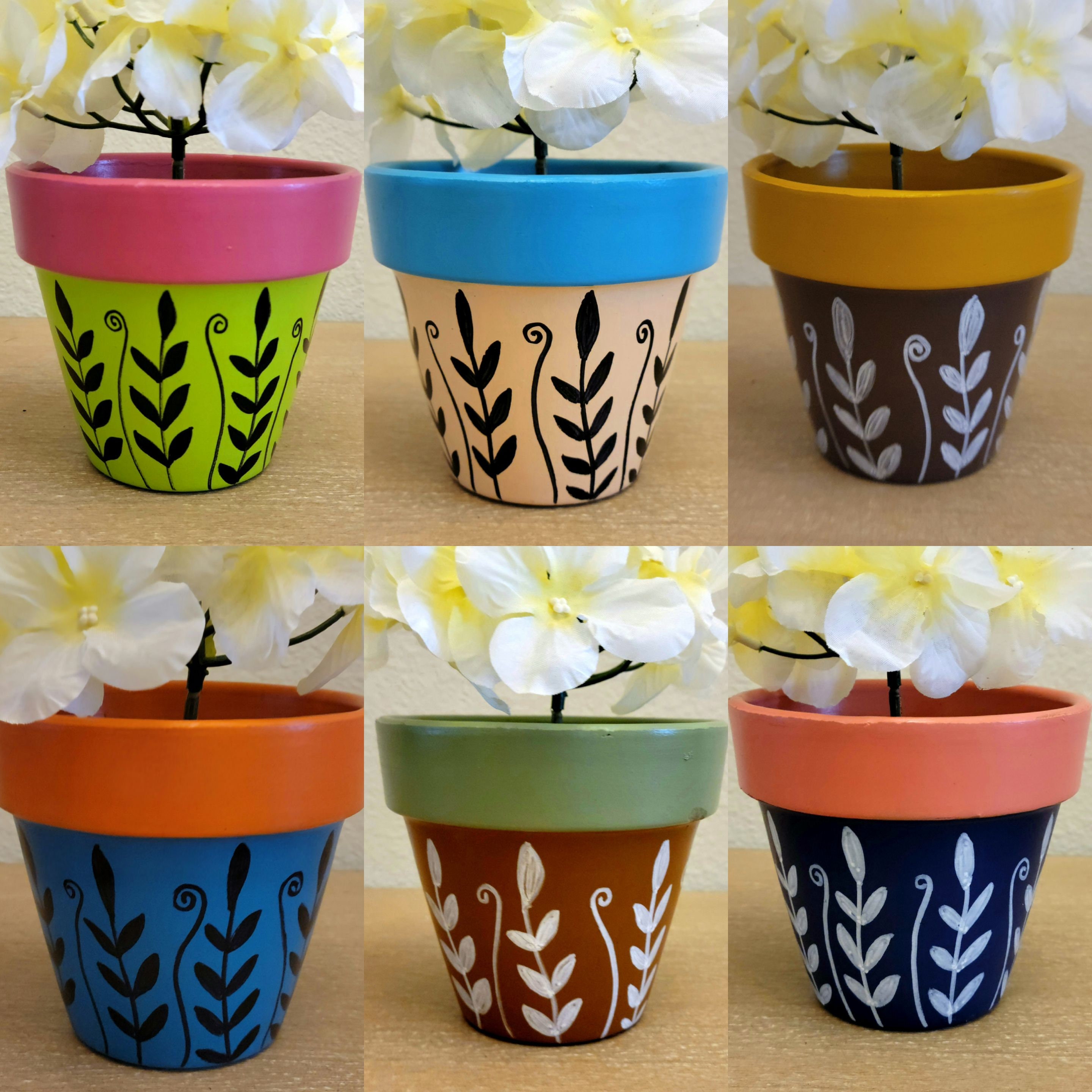 Dual Color Planters, Unique Design Painted Clay Pots That Are Perfect ...