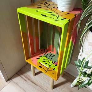 Colorful Wooden Crate End Table, Unique Table or Plant Stand Made From ...