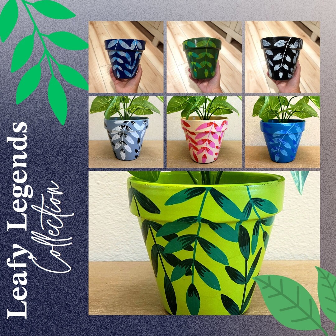 Colorful Leaves Planter, Unique Design Painted Clay Pots That Are ...