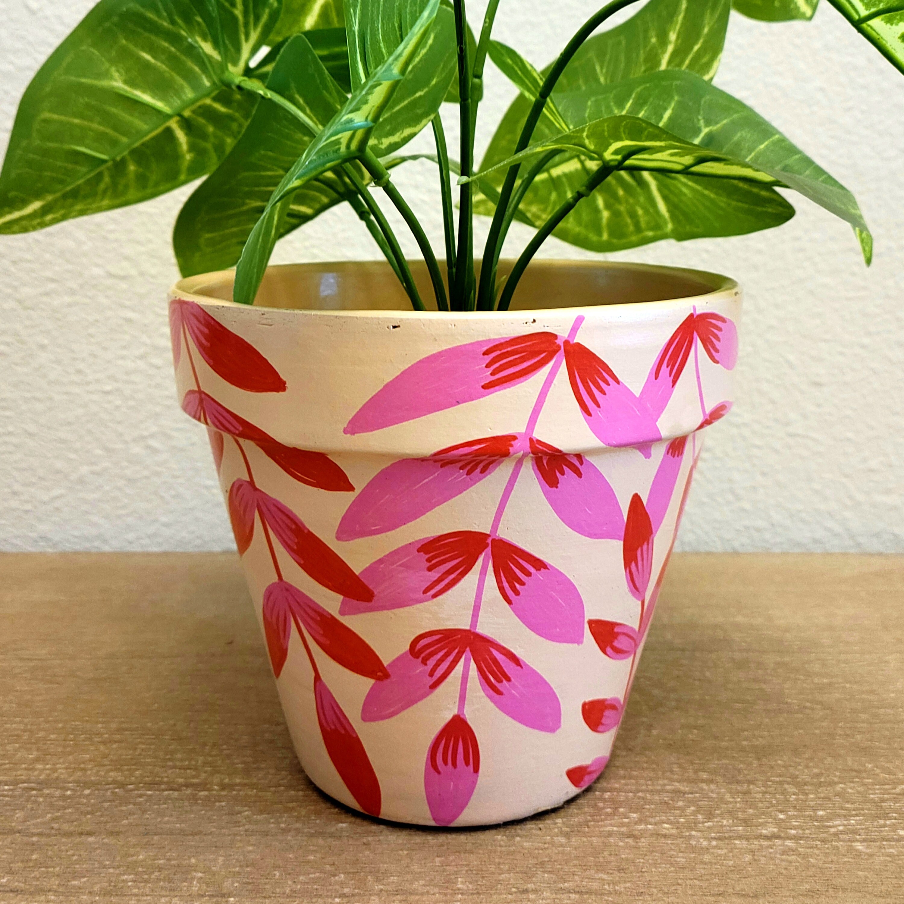 Colorful Leaves Planter Unique Design Painted Clay Pots That - Etsy