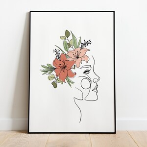 Woman Botanical Flower Line Drawing Printable Poster, Digital Art Home ...