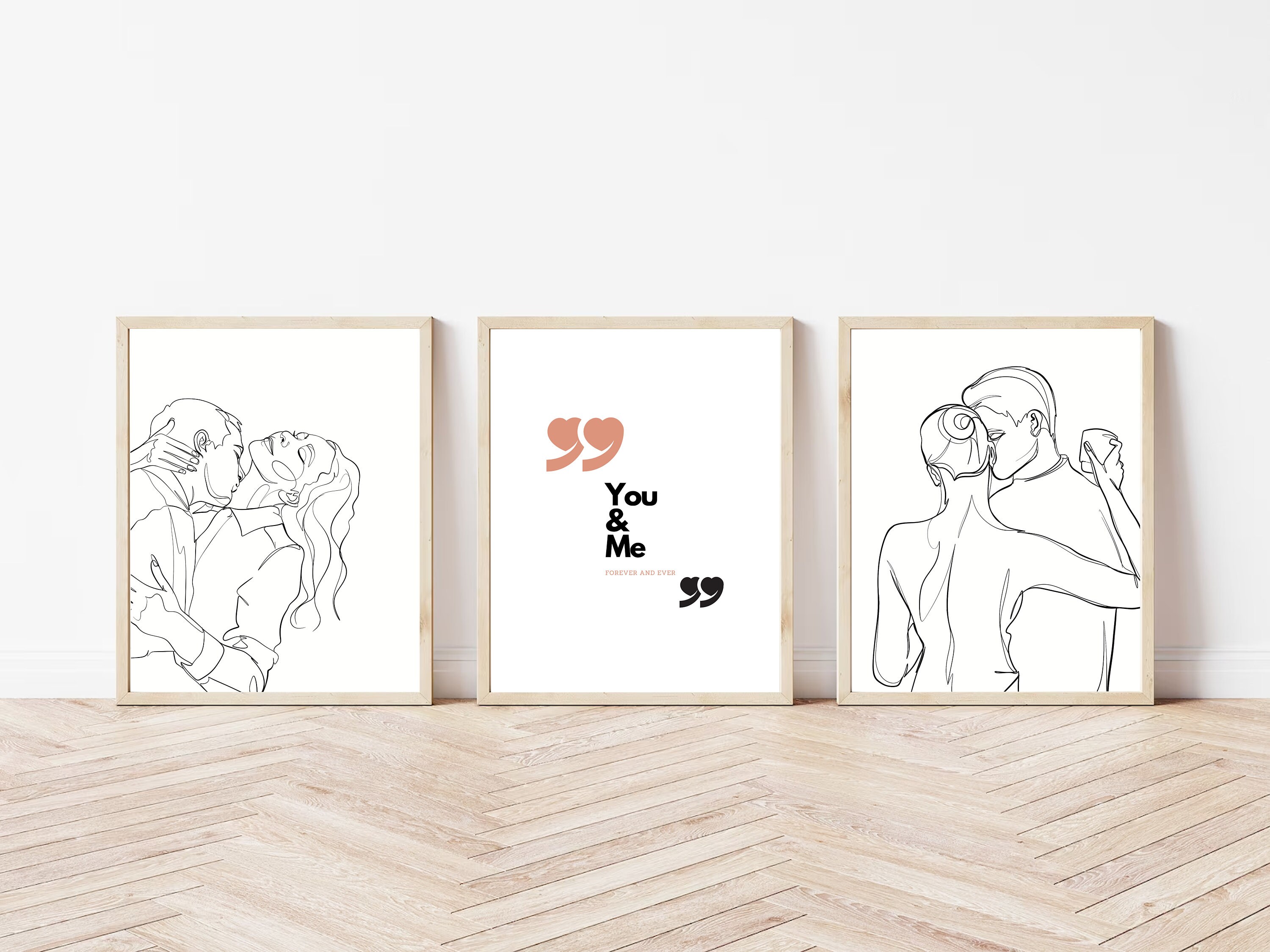 Couple Line Art Set of 8 Printable, Romantic Lovers Quote Digital ...