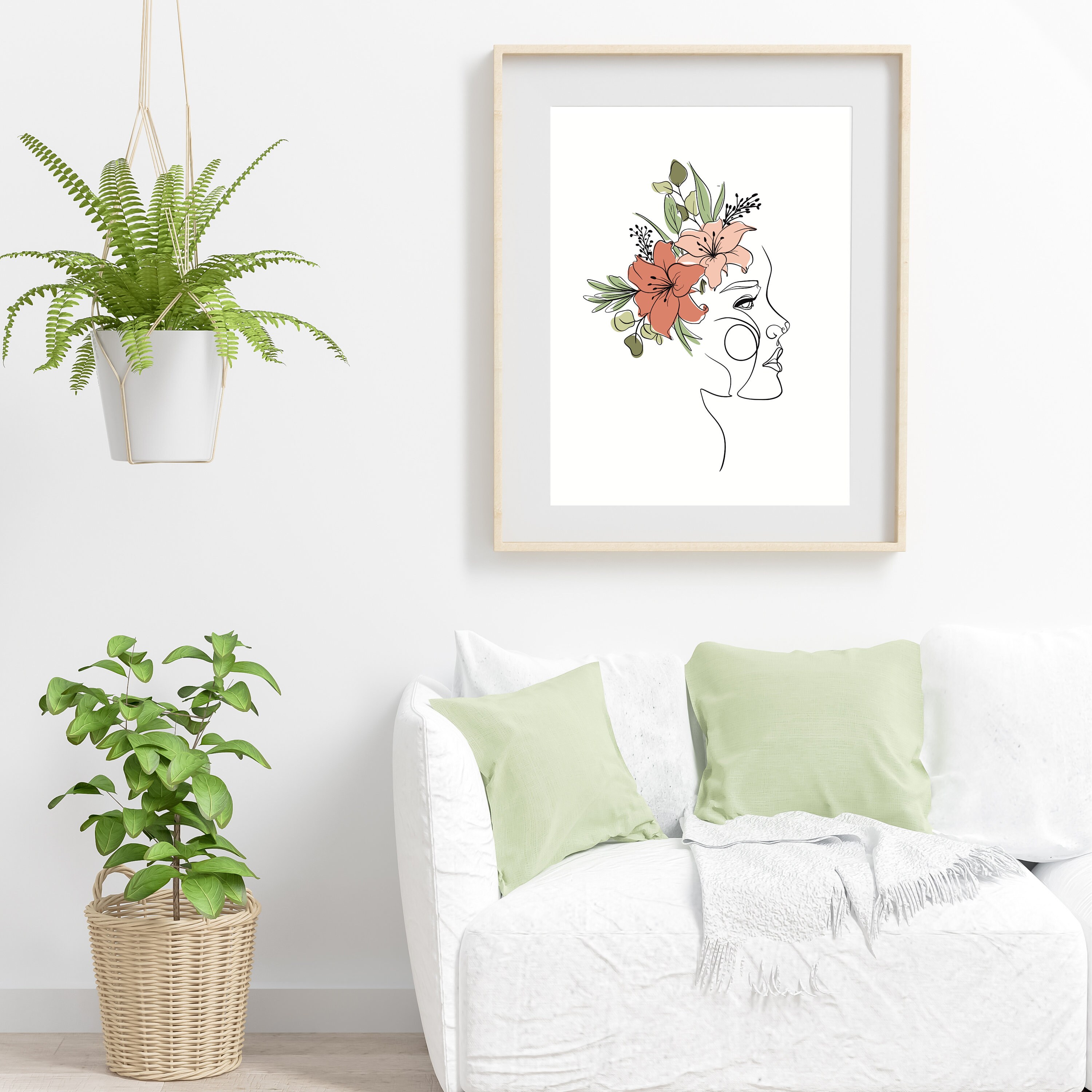 Woman Botanical Flower Line Drawing Printable Poster, Digital Art Home ...