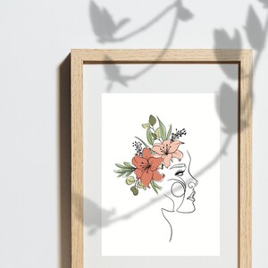 Woman Botanical Flower Line Drawing Printable Poster, Digital Art Home ...