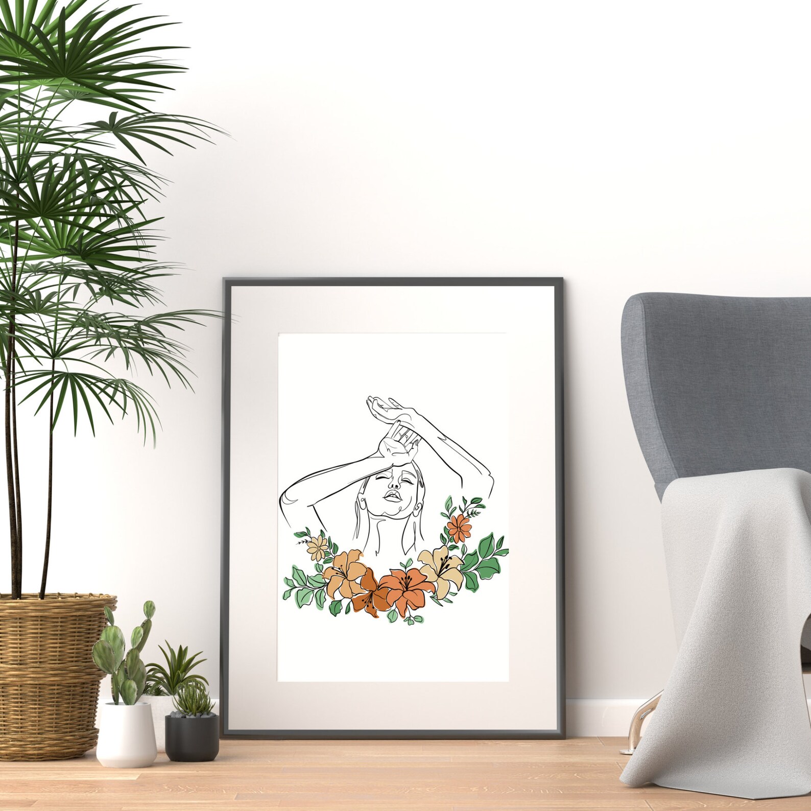 Woman Body Floral Line Art, Female Body Flower Line Drawing Print ...