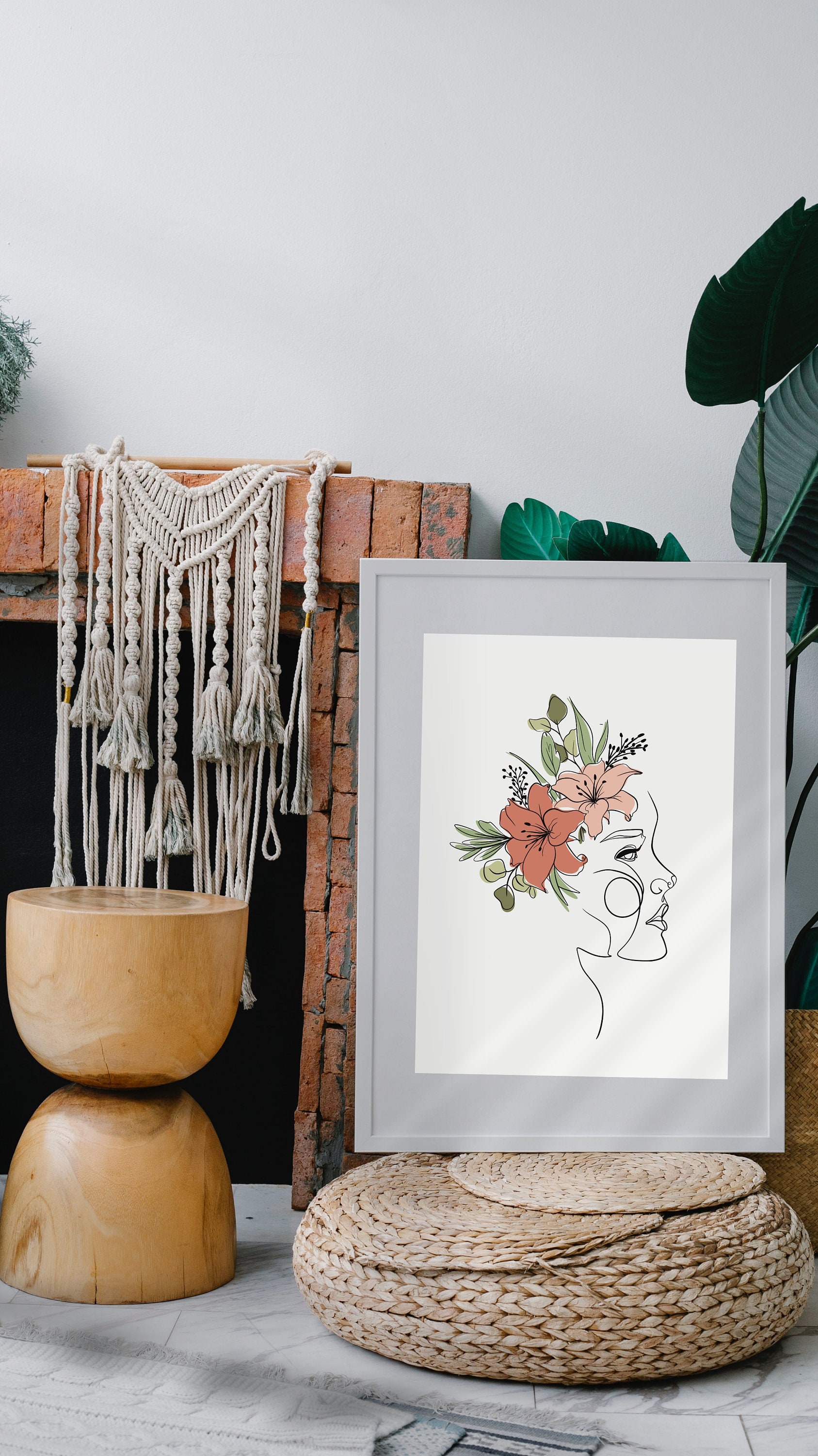 Woman Botanical Flower Line Drawing Printable Poster, Digital Art Home ...