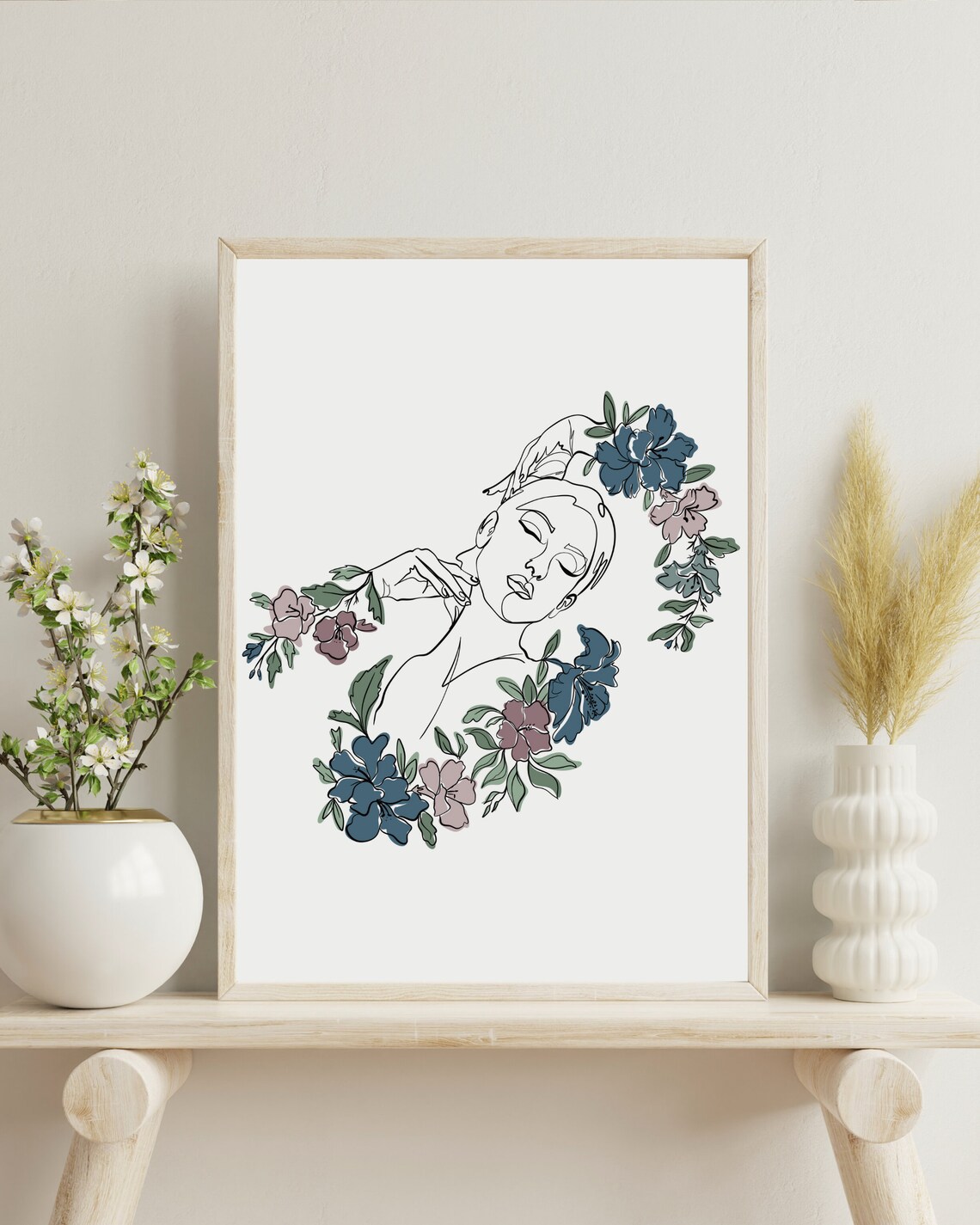 Floral Woman Body Line Art Drawing Digital Download, Printable Modern ...