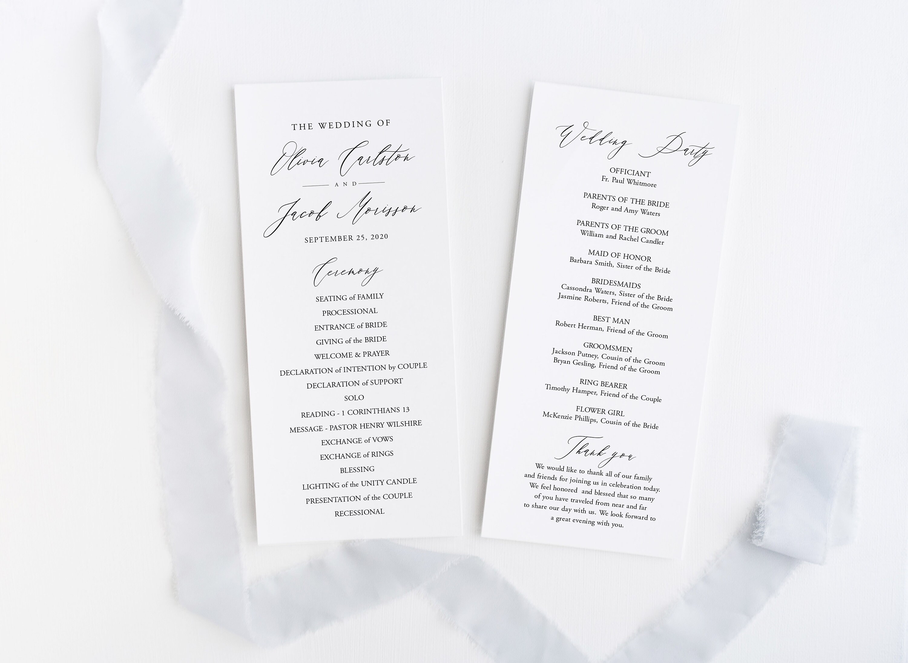 Calligraphy Wedding Program Template, Elegant Wedding Program Printable, Catholic Wedding ...