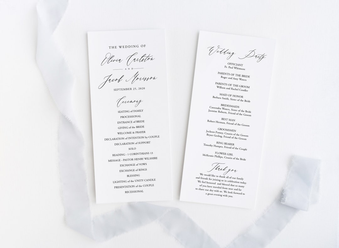 Wedding Program Template, Script Wedding Program, Modern Order of ...