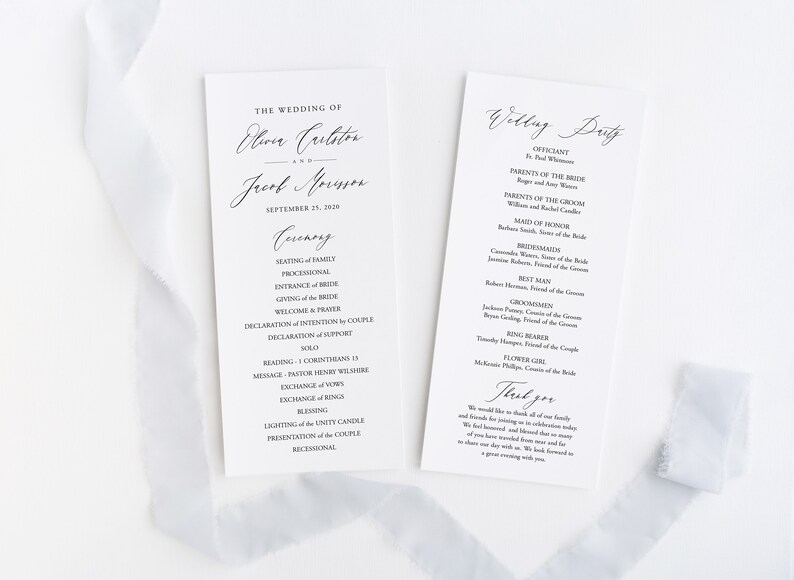 Wedding Program Template Script Wedding Program Modern Order - Etsy
