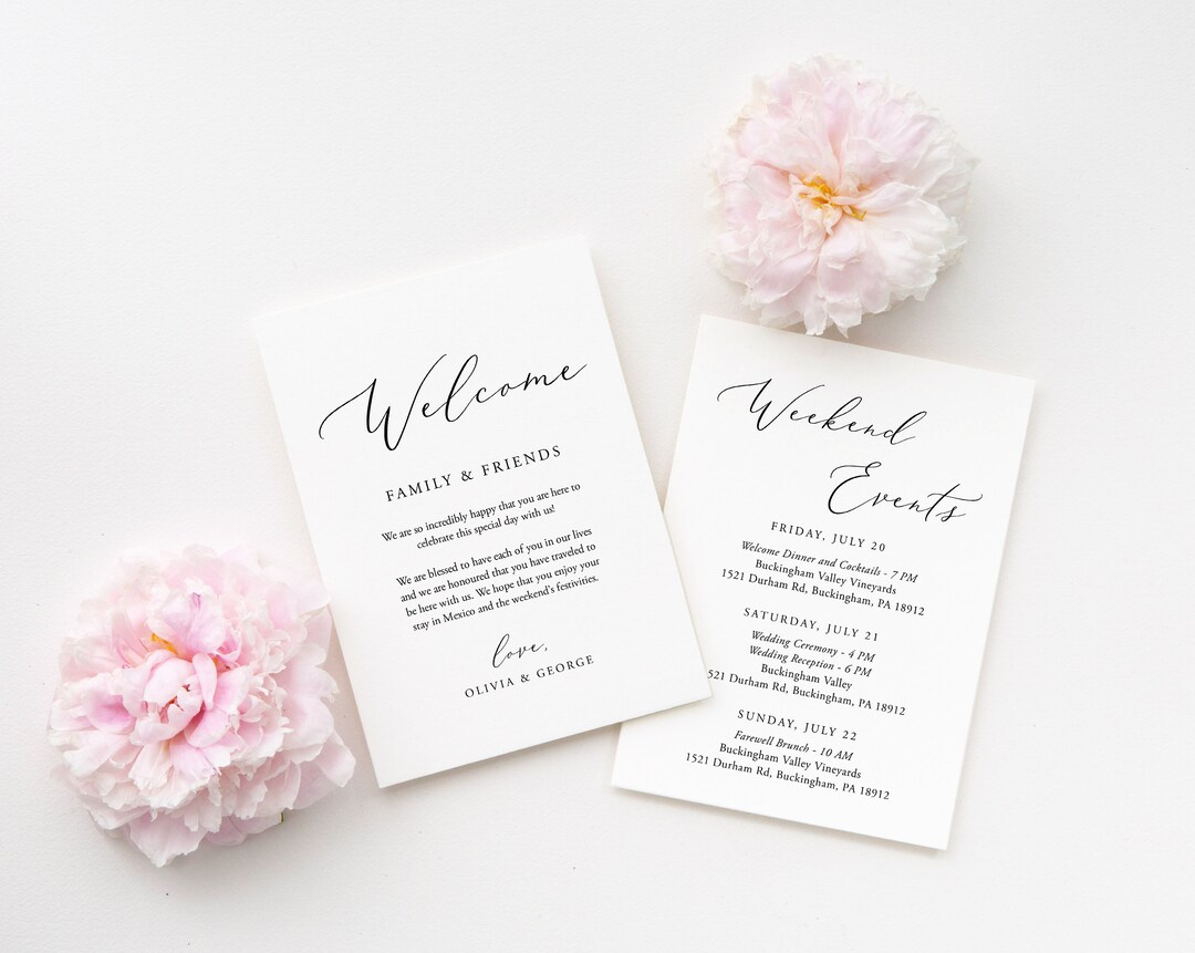 ANDIE - Wedding Welcome Card Template Weekend Wedding Plan Modern ...
