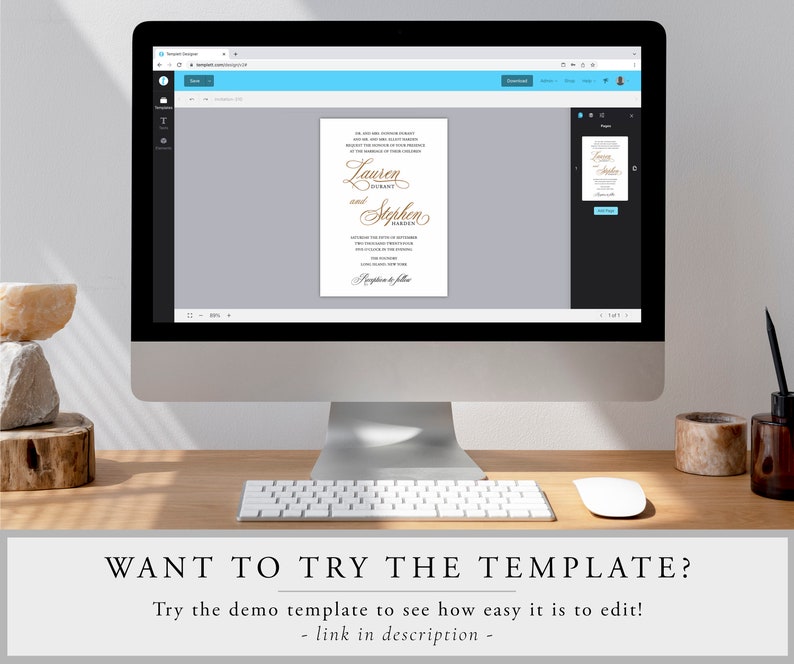 Calligraphy Wedding Invitation Template Set, Script Wedding Invitation ...
