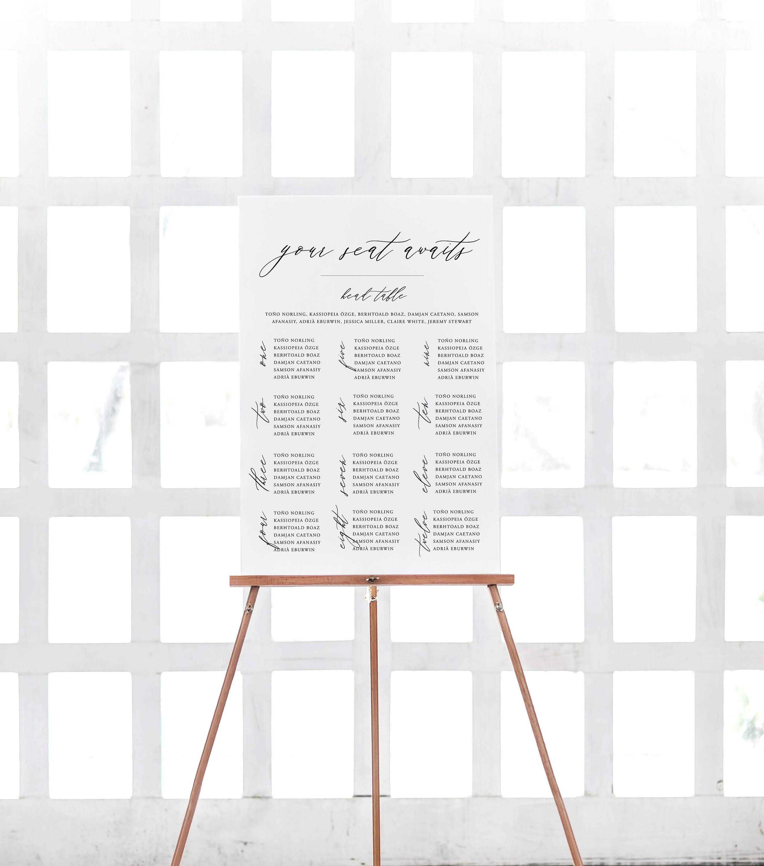 ANDIE - Modern Calligraphy Wedding Seating Chart Template, Reception ...