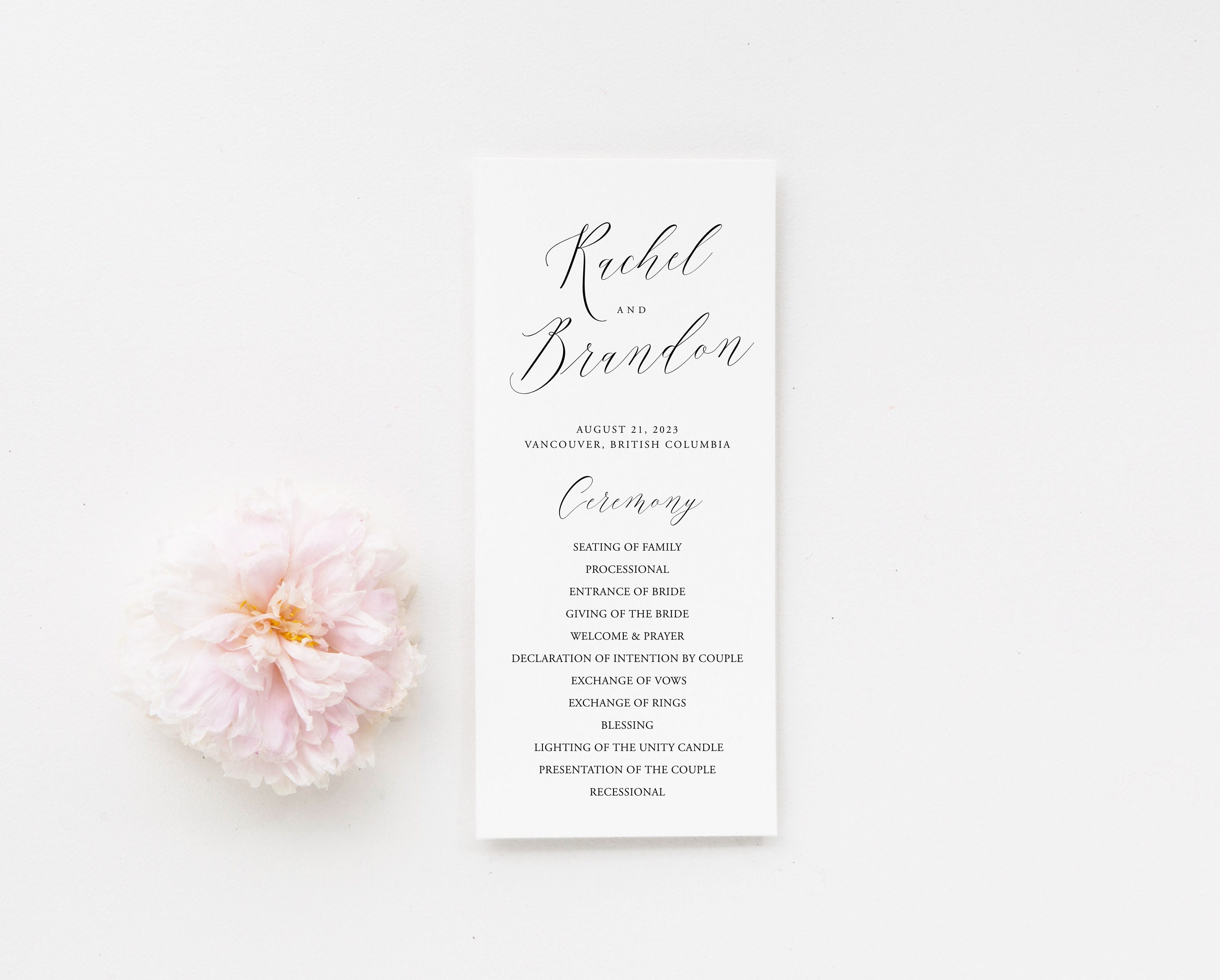 Elegant Program Template, Modern Calligraphy Wedding Program, Simple ...