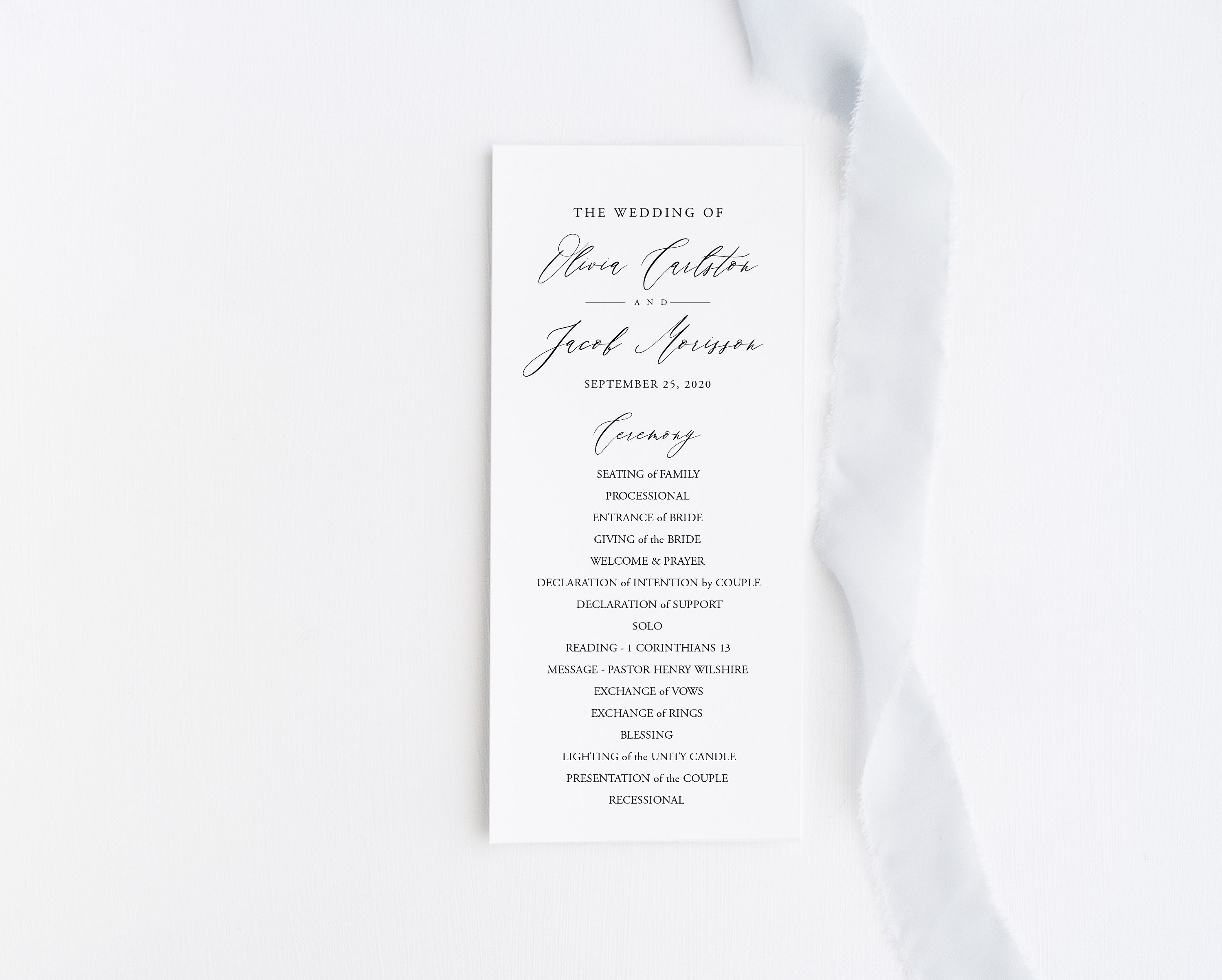 Calligraphy Wedding Program Template, Elegant Wedding Program Printable, Catholic Wedding ...
