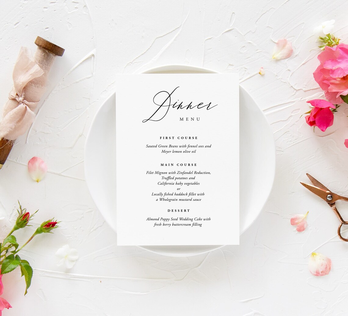 ANDIE Elegant Wedding Menu Template Dinner Menu Card - Etsy