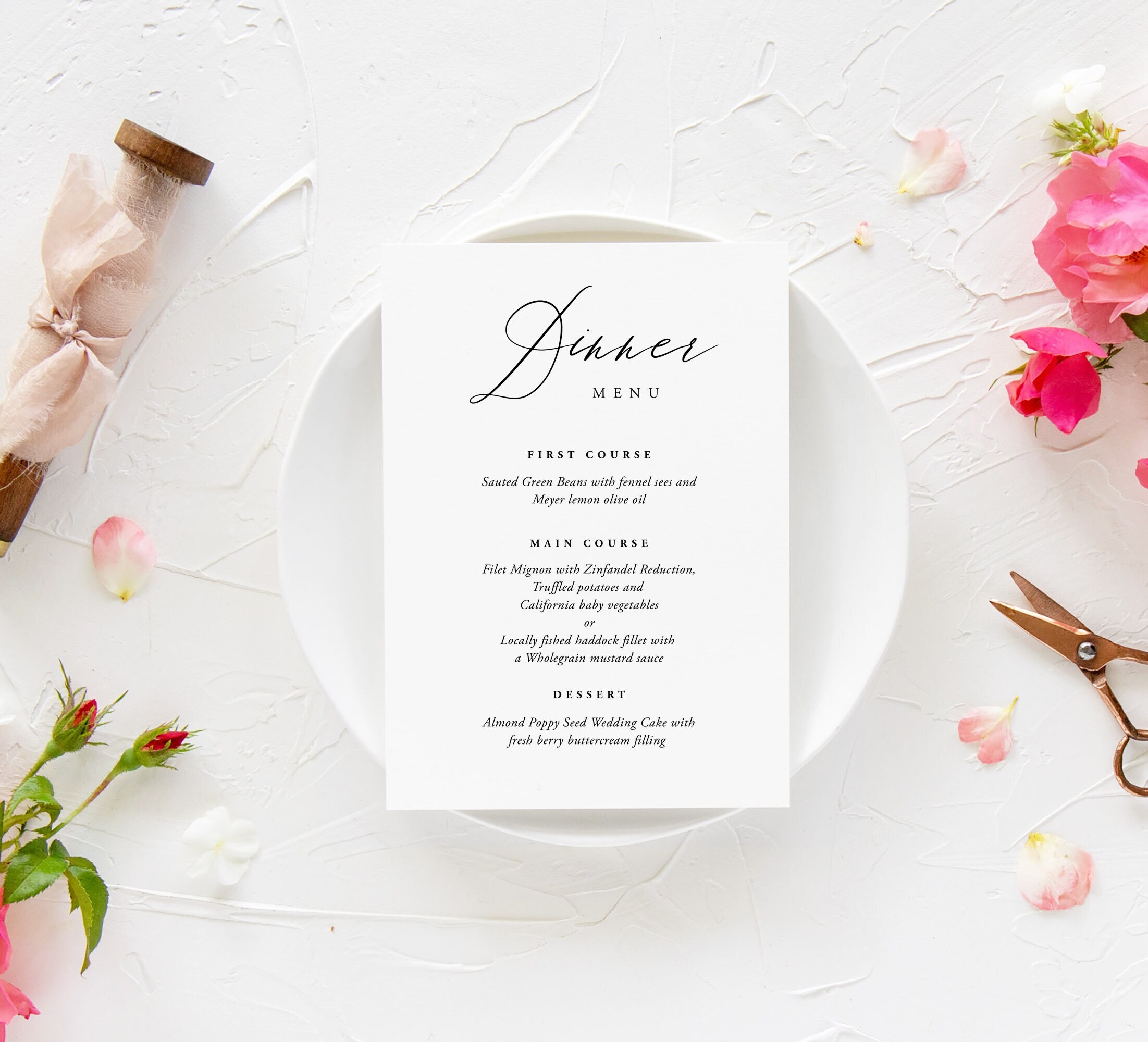 ANDIE - Elegant Wedding Menu Template, Dinner Menu Card, Printable ...