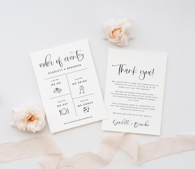 Simple Wedding Program Template, Minimalist Wedding Timeline Program ...
