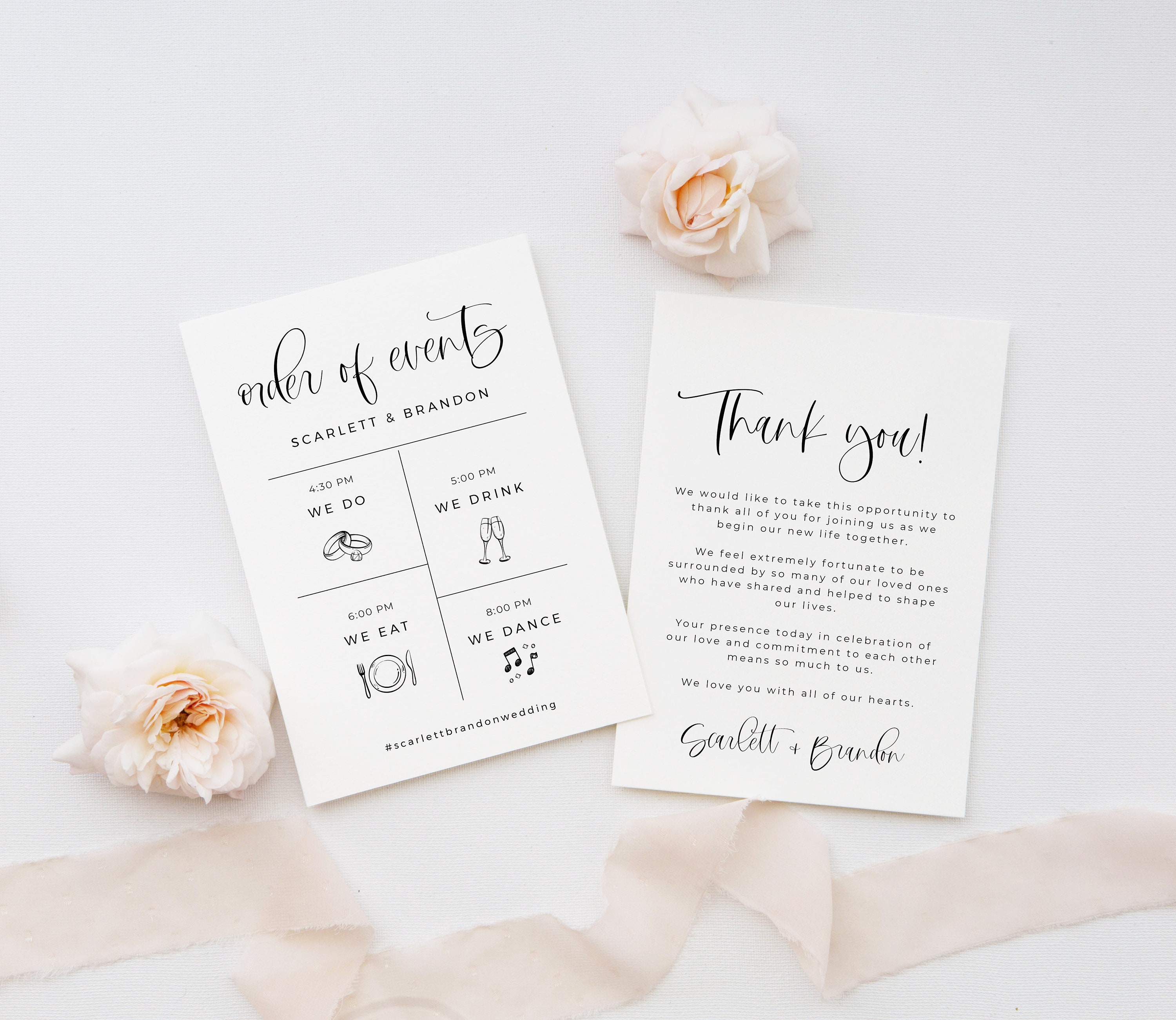 Simple Wedding Program Template, Minimalist Wedding Timeline Program ...