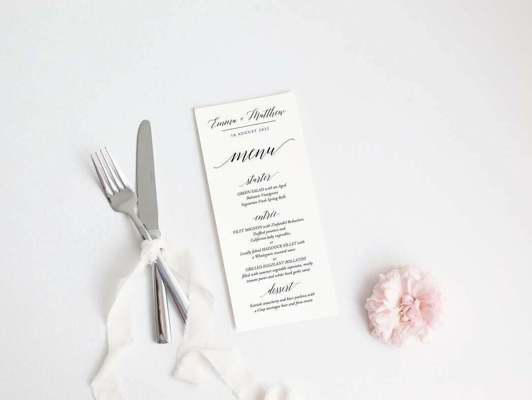 Wedding Menu Template, Elegant Wedding Dinner Menu, Printable Menu ...