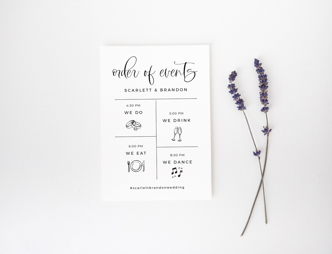 Simple Wedding Program Template, Minimalist Wedding Timeline Program ...