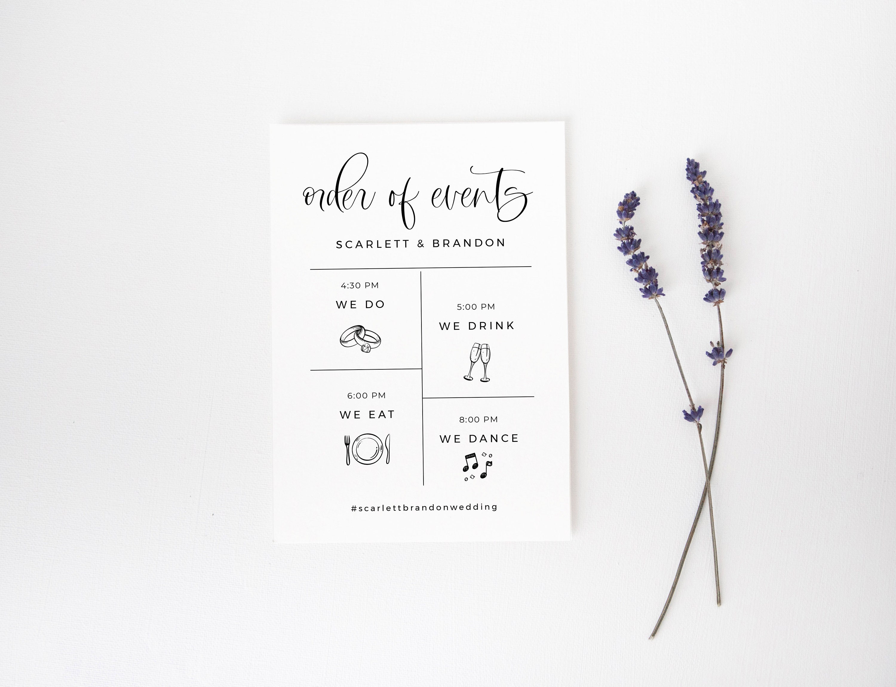 Simple Wedding Program Template, Minimalist Wedding Timeline Program ...