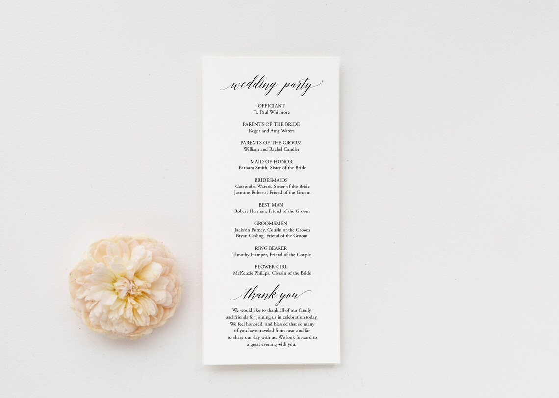 Modern Wedding Program Template, Simple Order of Service, Printable ...