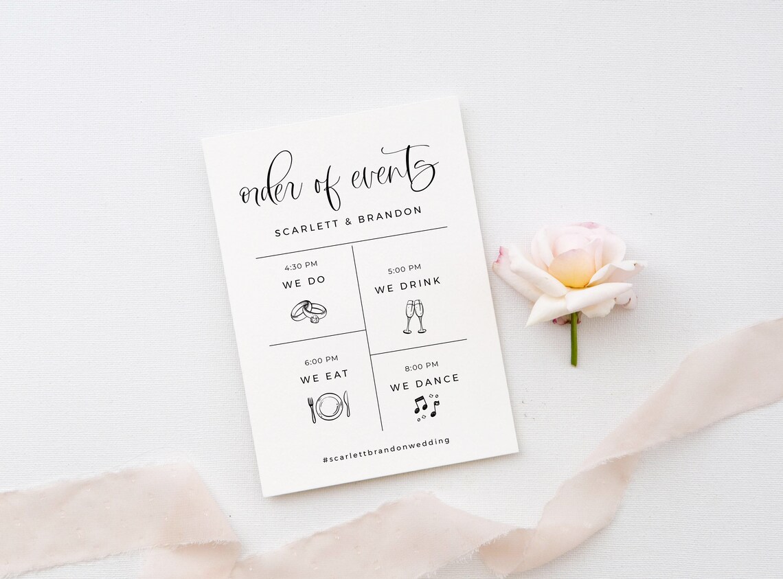 Simple Wedding Program Template, Minimalist Wedding Timeline Program ...