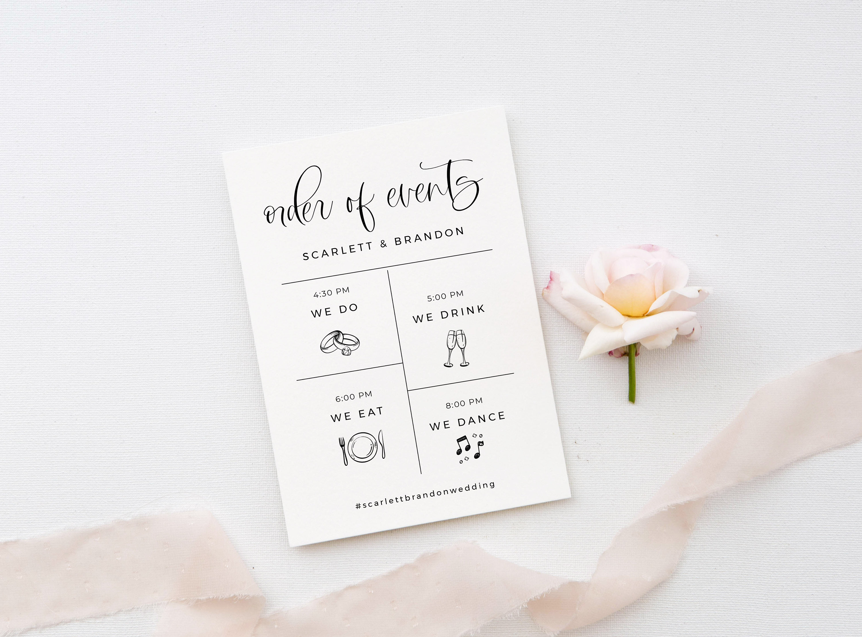 Simple Wedding Program Template, Minimalist Wedding Timeline Program ...