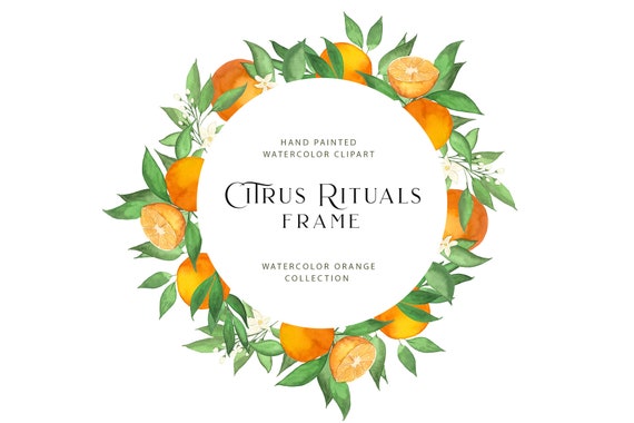 Orange Watercolor Flower Frame-citrus Diamonds Geometry - Etsy