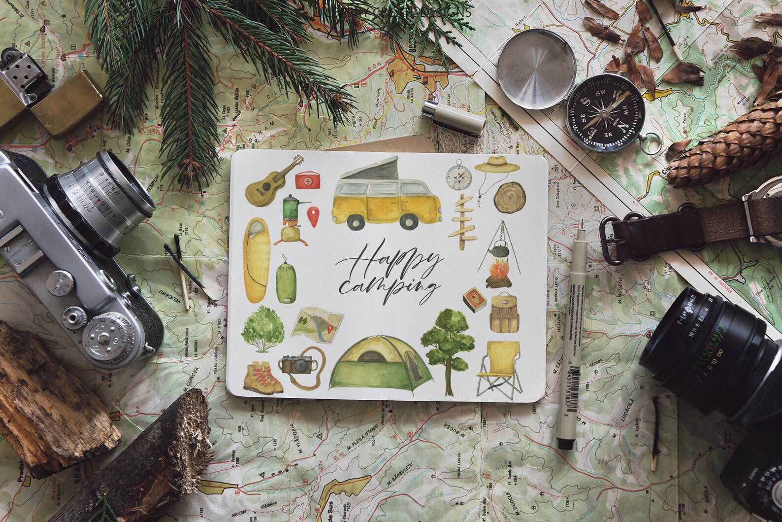 Watercolor Hiking Day Frame Good Invite Camping Invitation - Etsy
