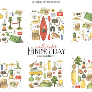 Hiking Day Big Clip Art Set, Camping, Summer Clipart, Travel Clipart ...