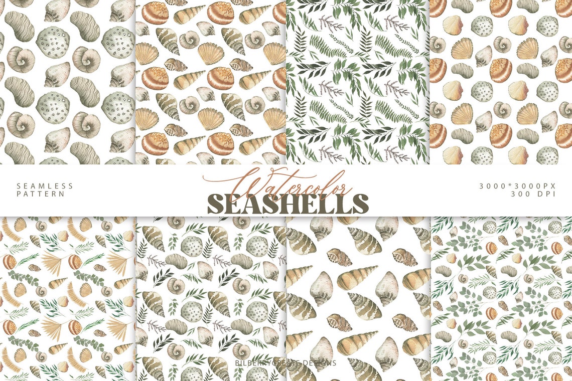 Watercolor Seashells Digital Pattern Scrapbook Paper - Etsy