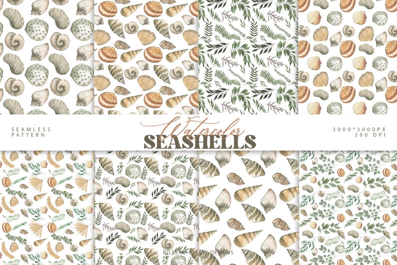 Watercolor Seashells Digital Pattern Scrapbook Paper, Digital Paper ...