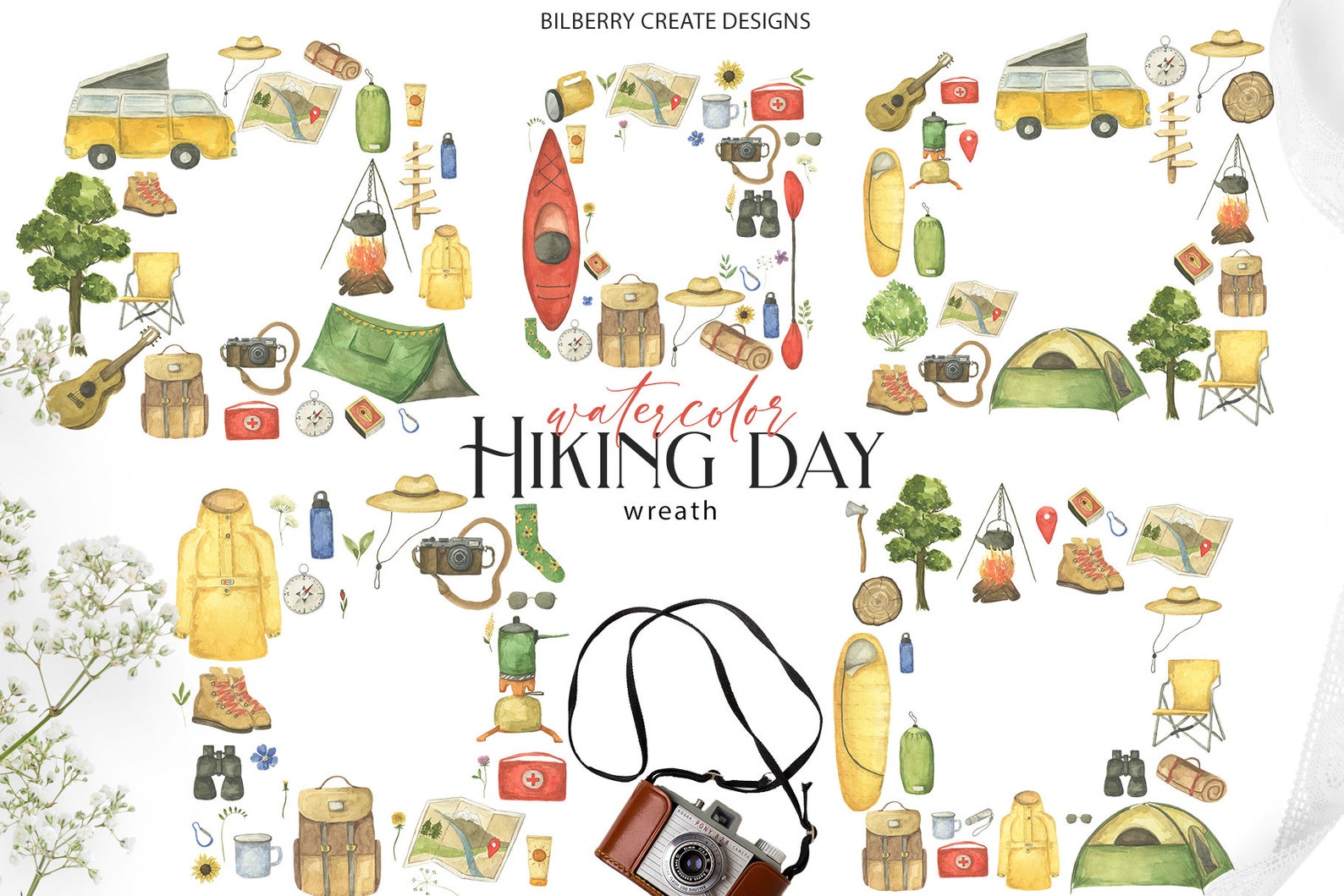 Hiking Day Big Clip Art Set, Camping, Summer Clipart, Travel Clipart ...