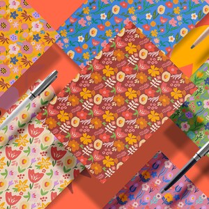 Abstract Autumn Flowers Digital Papers , Scrapbook Paper, Seamless ...