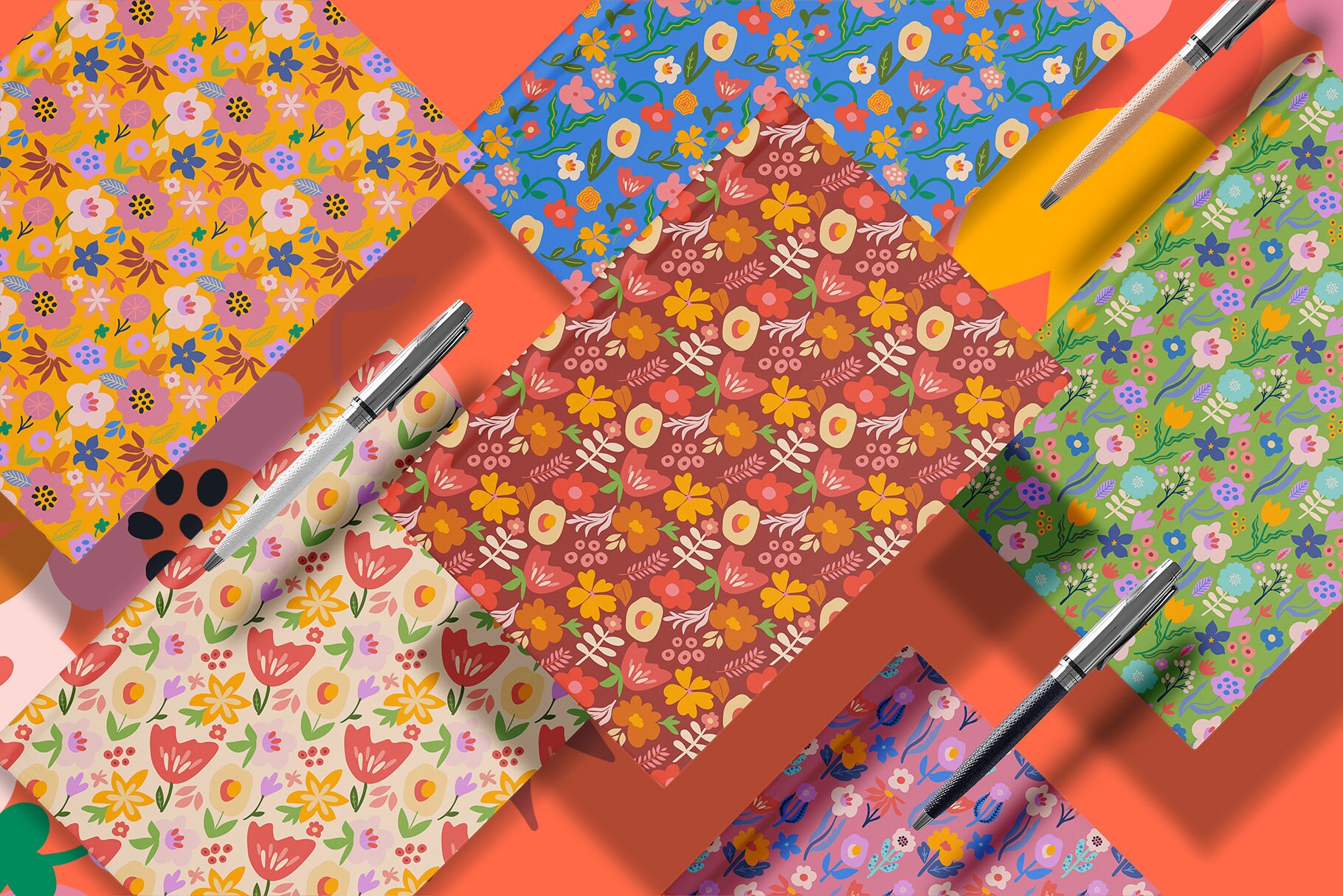 Abstract Autumn Flowers Digital Papers , Scrapbook Paper, Seamless ...