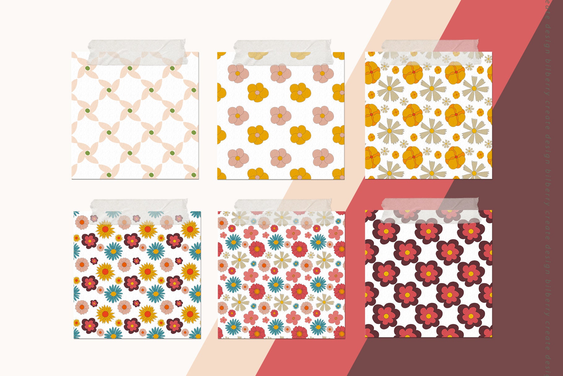 Retro 60s Seamless Pattern Seamless Retro Paper, Digital Paper, Digital ...