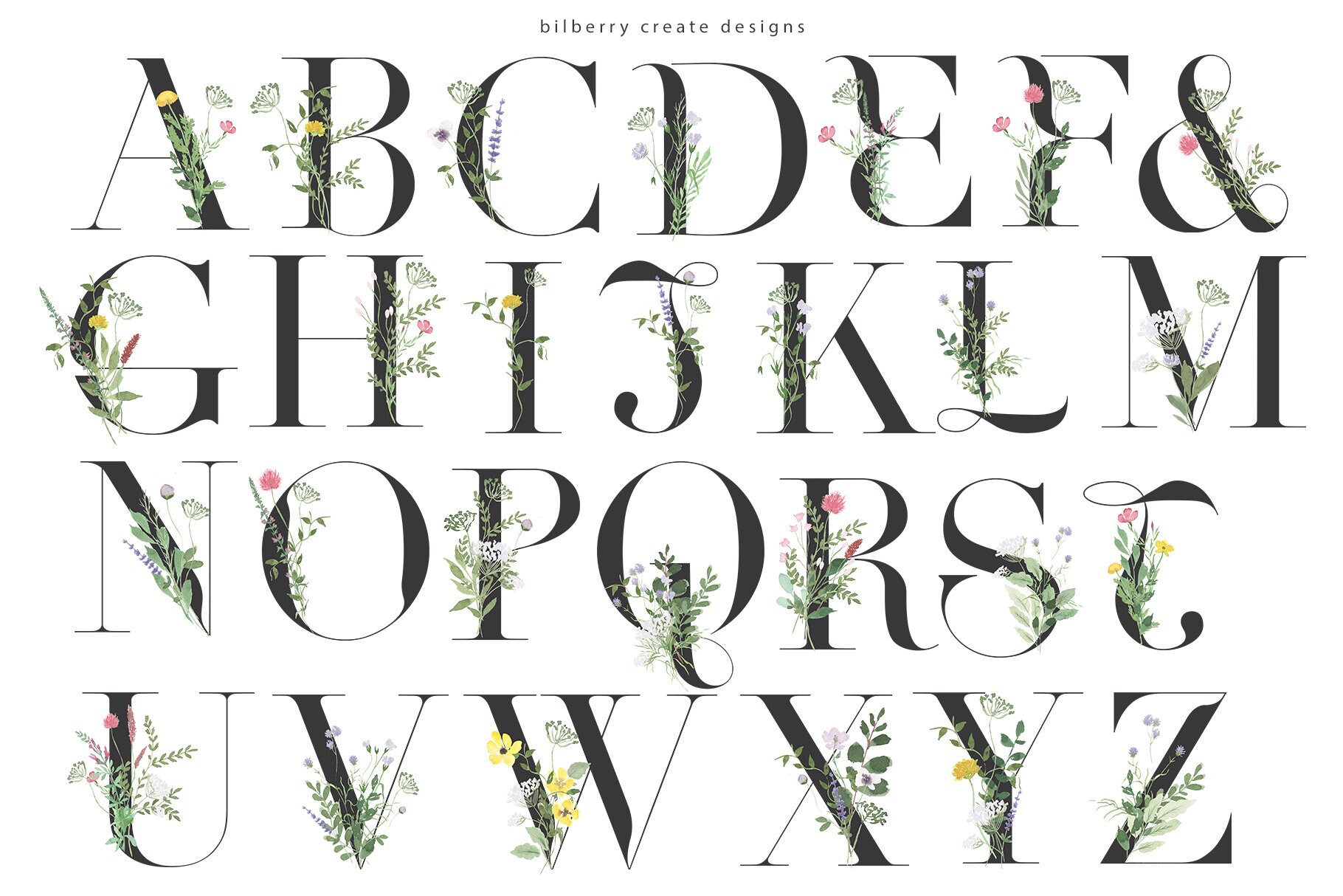 Black Alphabet Spring Fields Flowers/letters/png/golden/gold/wedding ...