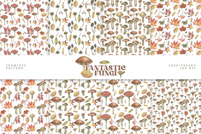 Watercolor Fantastic Fungi, Mushrooms Seamless Pattern, Watercolor ...