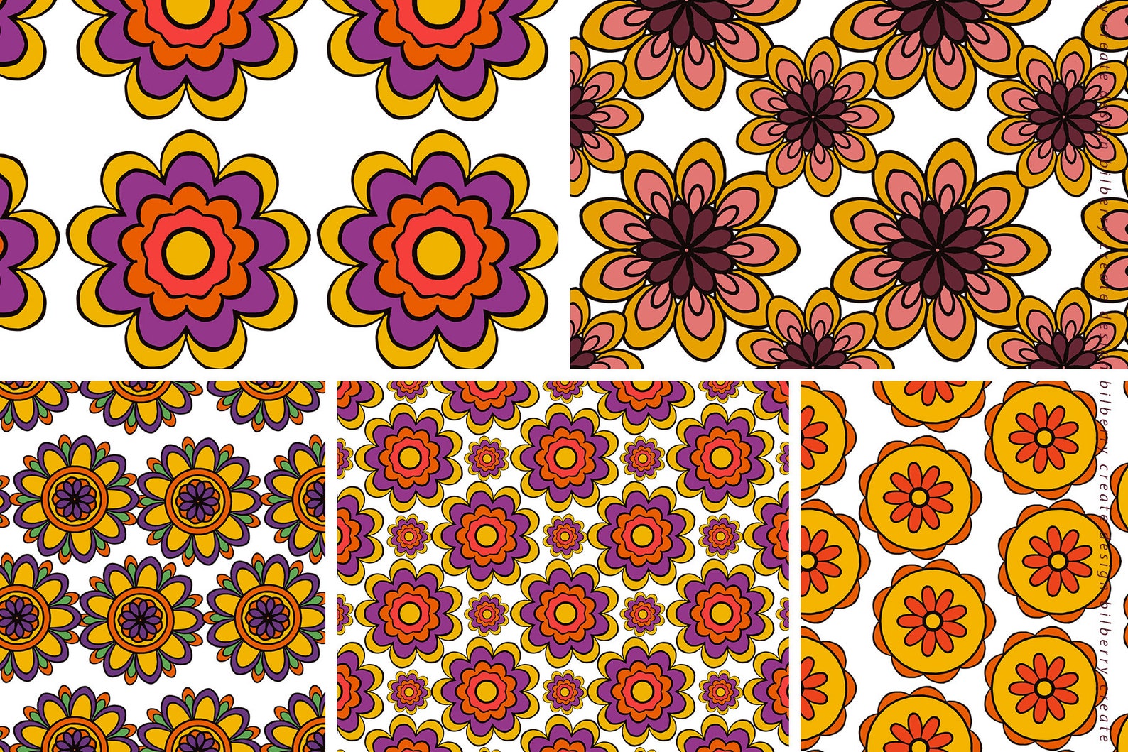 Retro Mood Pattern Set , Seamless Retro Paper, Digital Paper, Digital ...