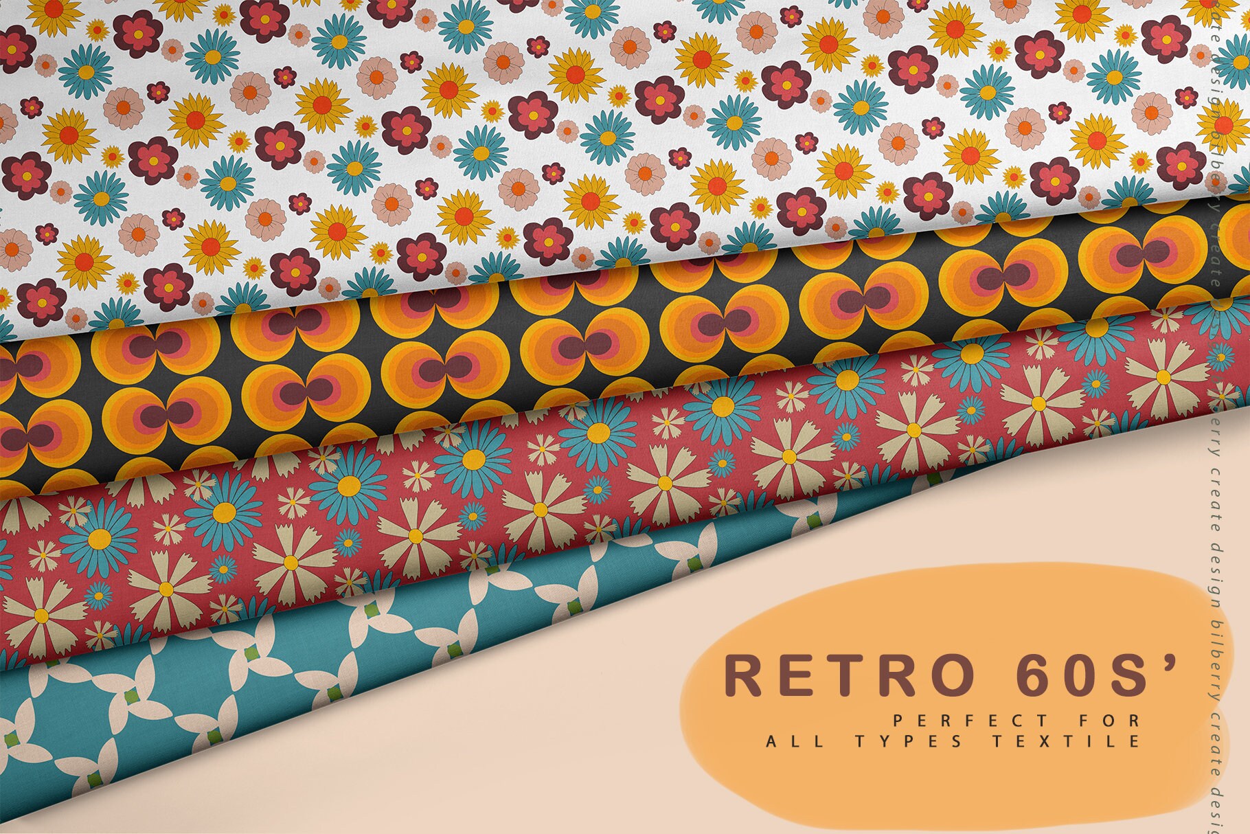 Retro 60s Seamless Pattern Seamless Retro Paper, Digital Paper, Digital ...